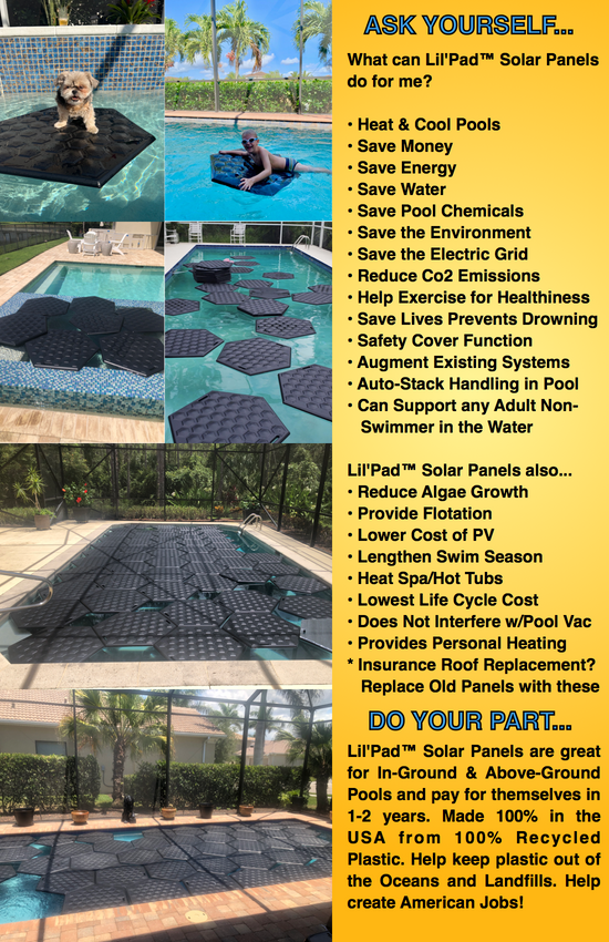 Lil'Pad™ Evolutionary DIY Floating Solar Panel Pool Covers Made in USA ...
